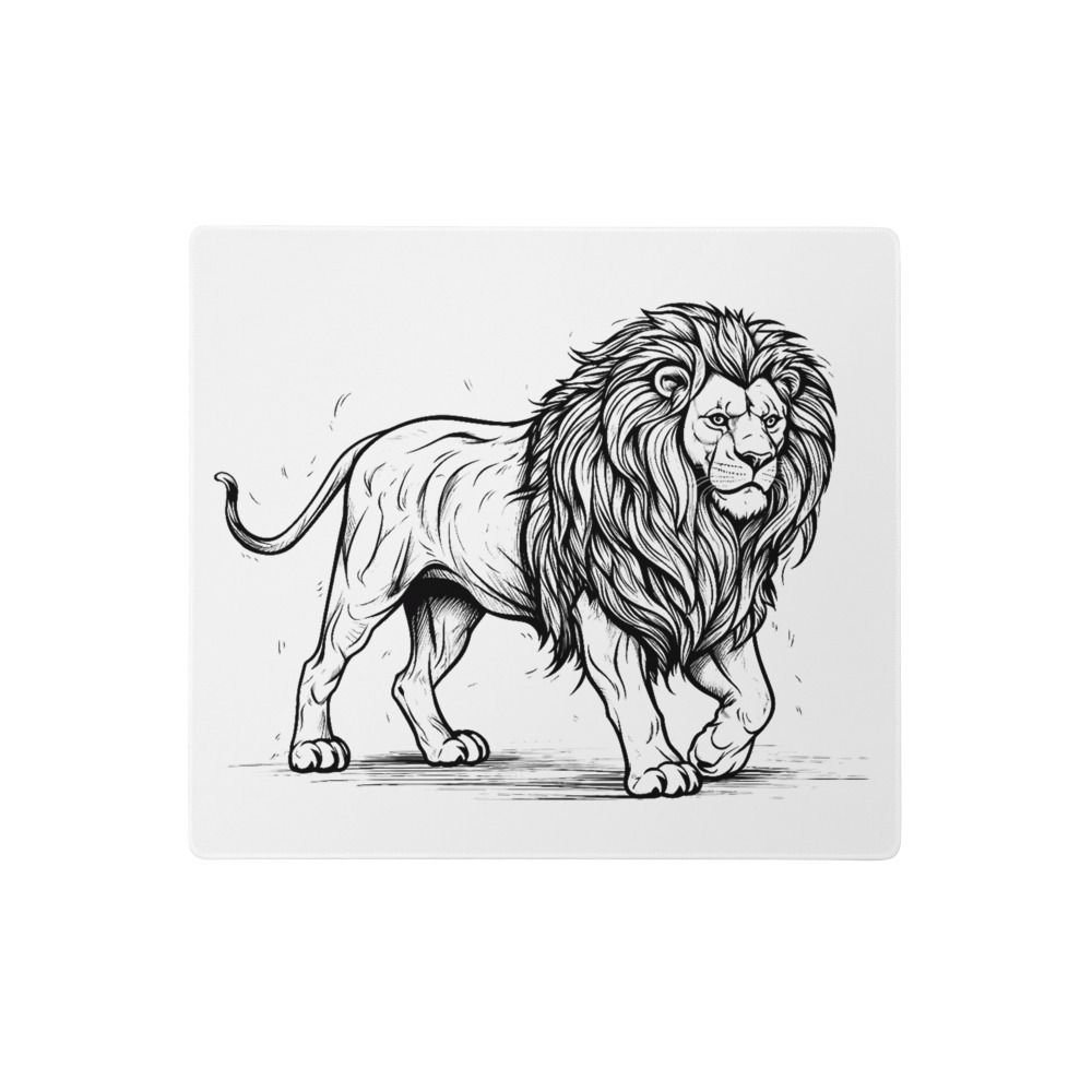 Gaming Mouse Pad, 18x16, Lion walking majestically, outline art