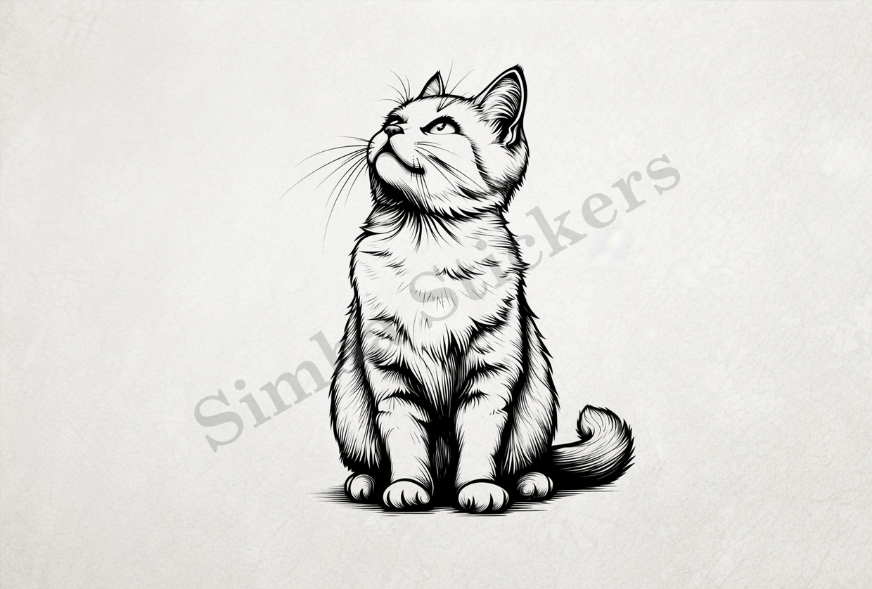 Cat looking up, outline art, khzxhm