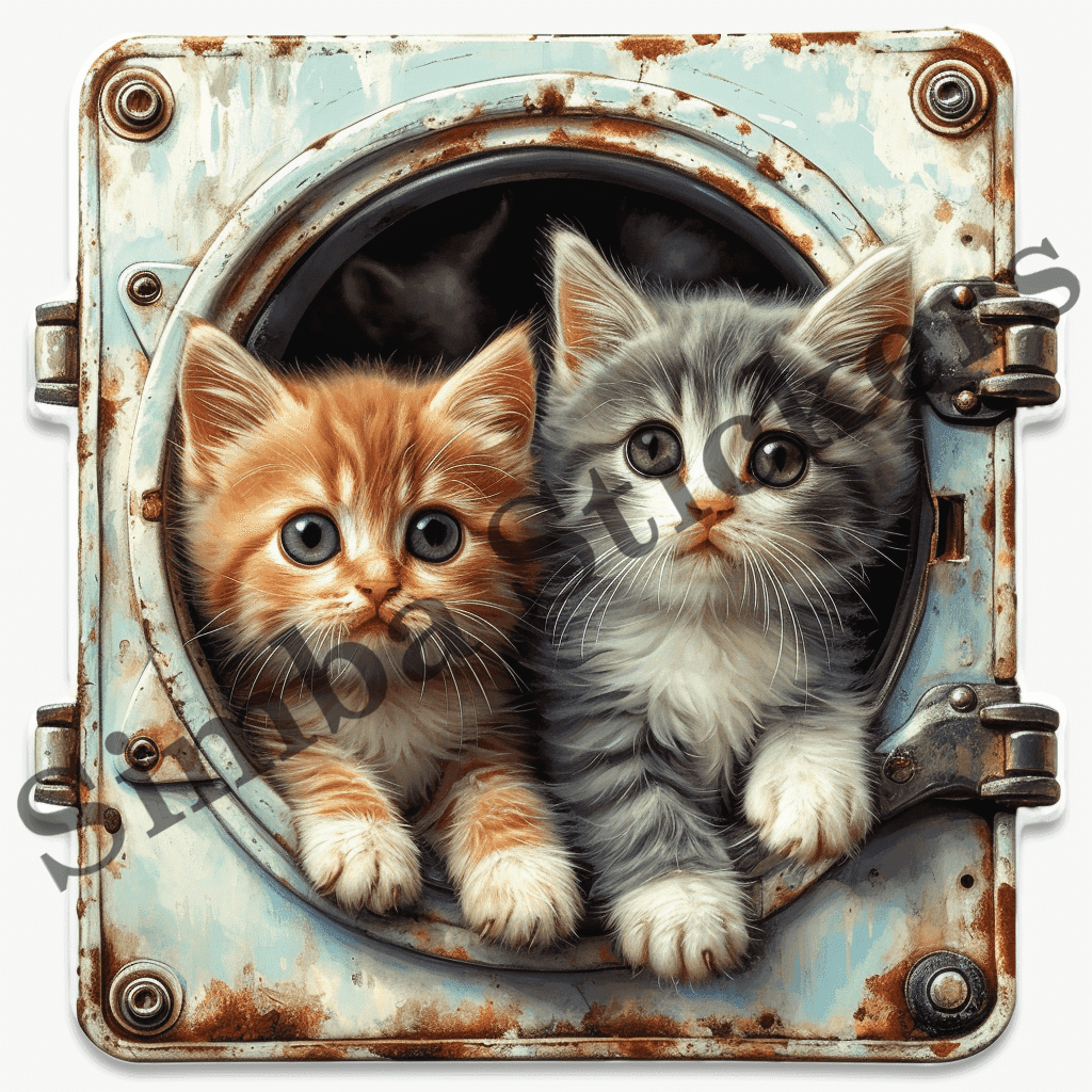 Cats and kittens on or in washing machines, image set, 10 images