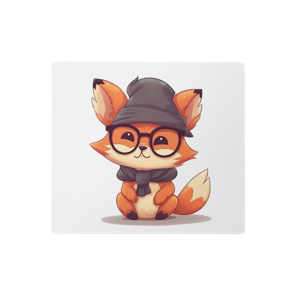Gaming Mouse Pad, 18x16, Fox in hat and glasses