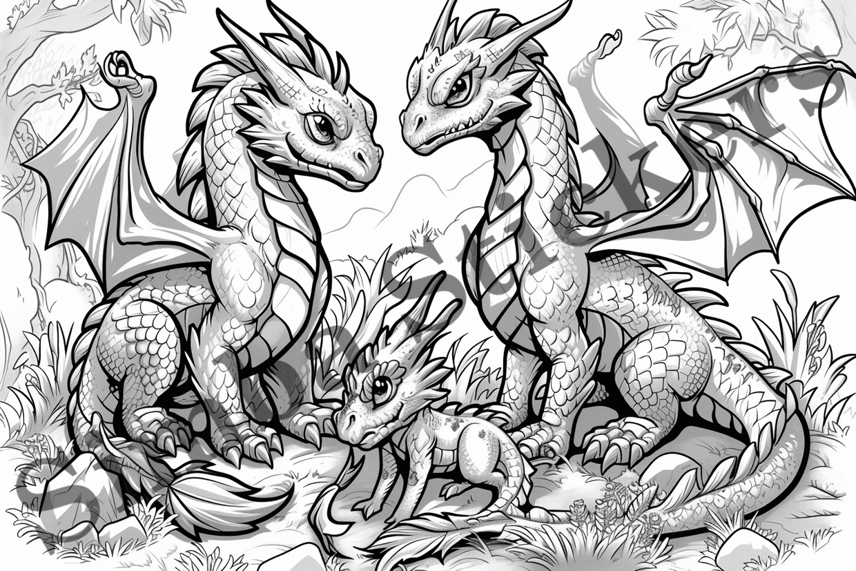 Colouring pages, bundle of dragons, 25 images
