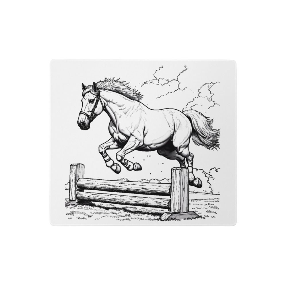 Gaming Mouse Pad, 18x16, Horse jumping over an obstacle, outline art