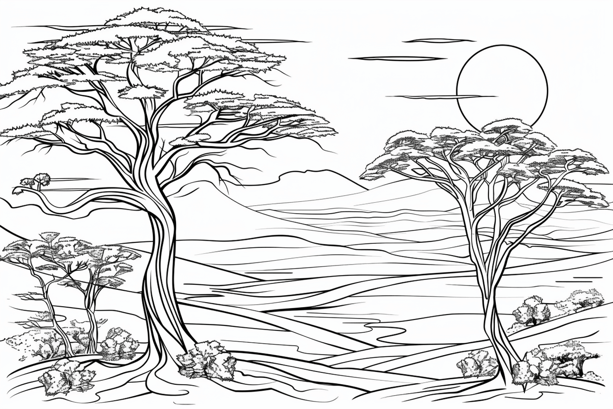 Colouring pages, bundle of African Savanna landscape, 10 images