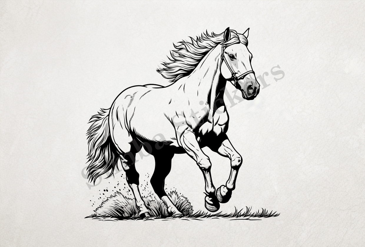 Horse galloping, outline art