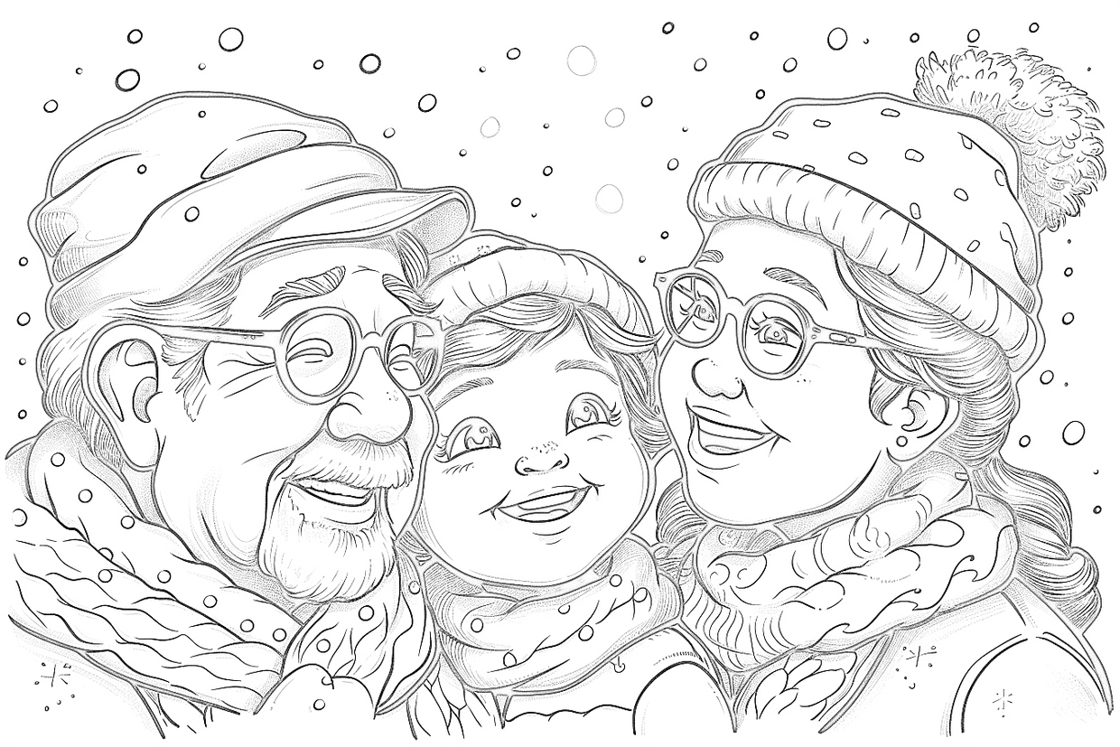 Colouring pages, bundle of people, multi-generational family, 10 images