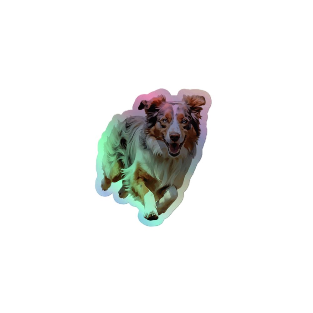 Kiss-Cut Holographic Stickers, Australian Shepherd dog running and ...