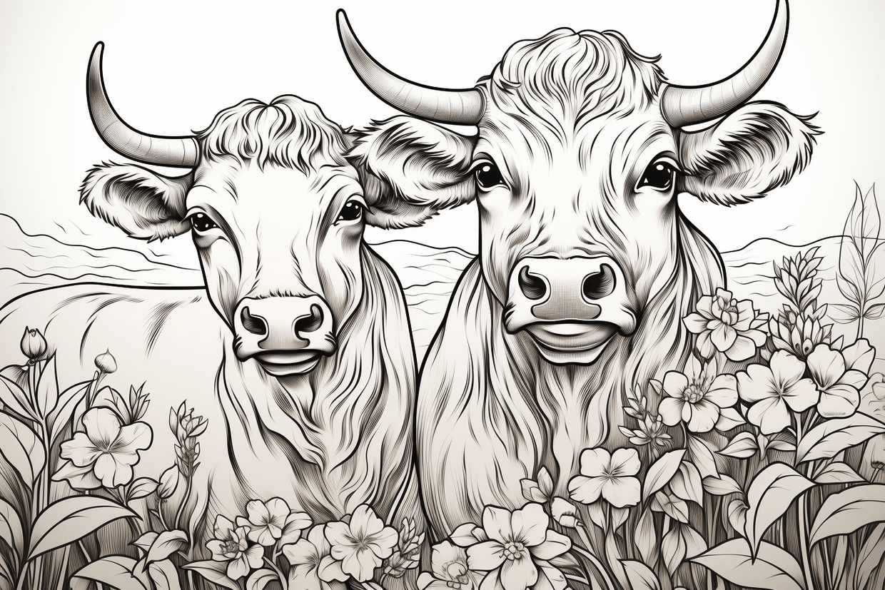 Colouring pages, bundle of cattle, complex, 25 images