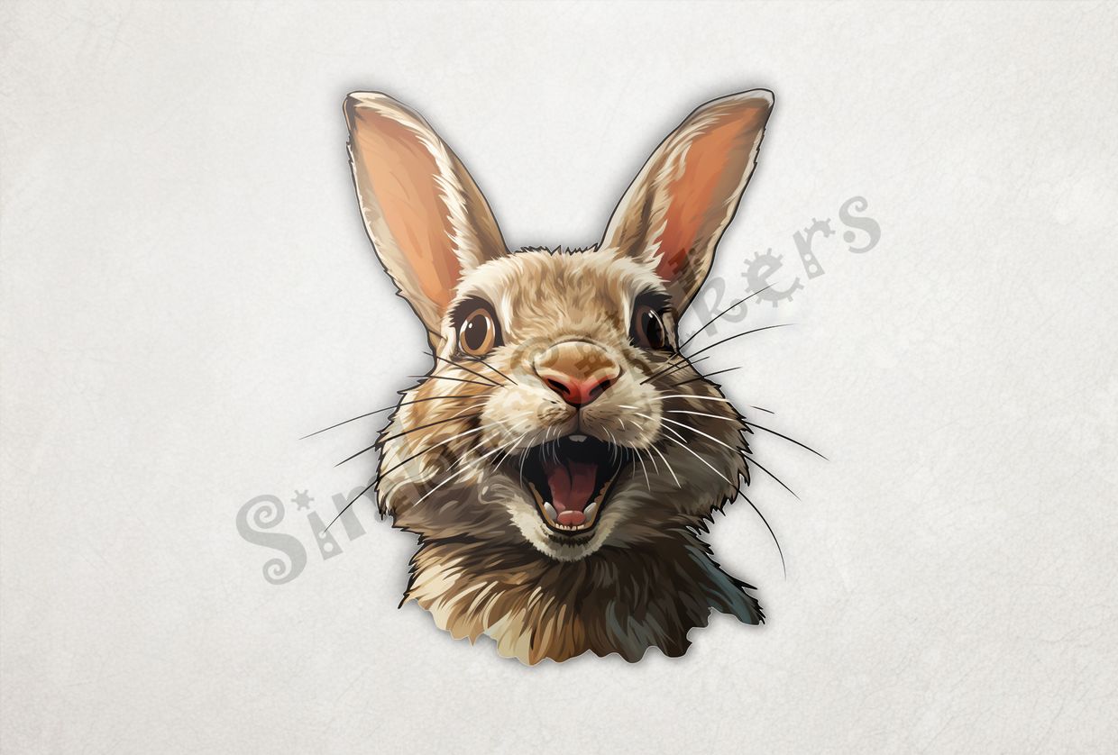Hare laughing, mouth wide open