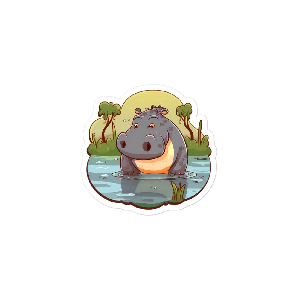 Sticker 3x3, Cute hippo half-deep in a pond