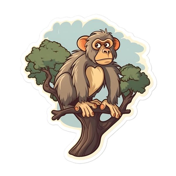 Sticker 5.5x5.5, Baboon on branch in a tree