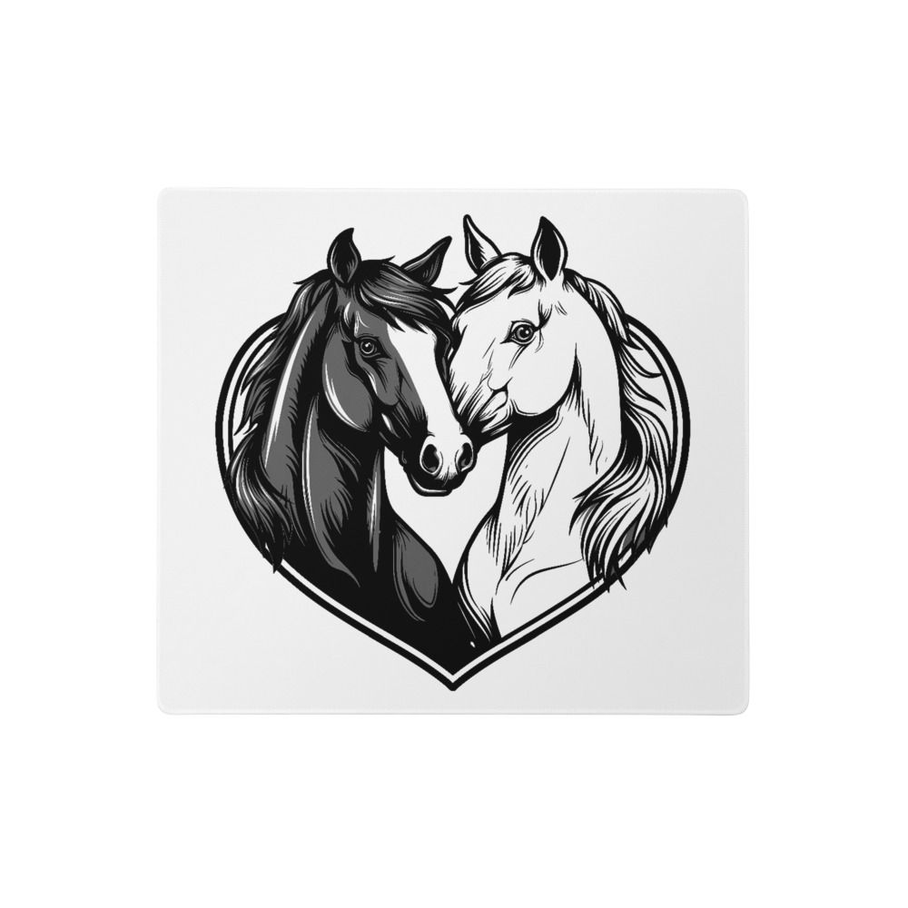 Gaming Mouse Pad, 18x16, Horses in love, bust in heart frame, outline art
