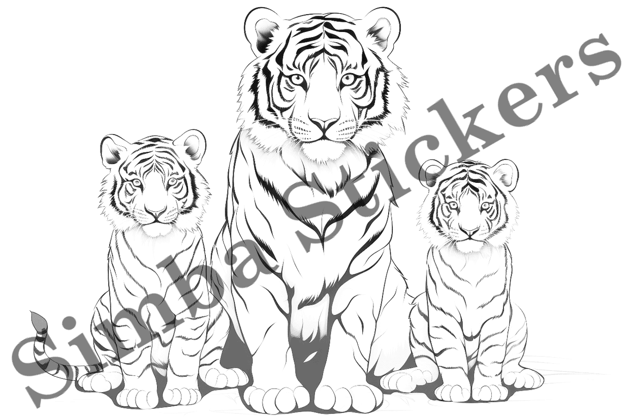 Colouring pages, bundle of tigers, 10 images