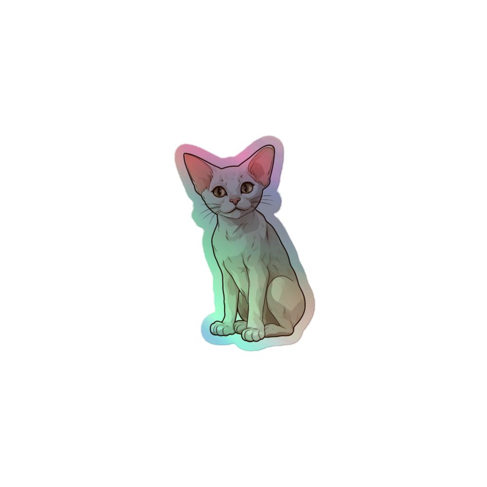 Kiss-Cut Holographic Stickers, Devon Rex cat with head tilted