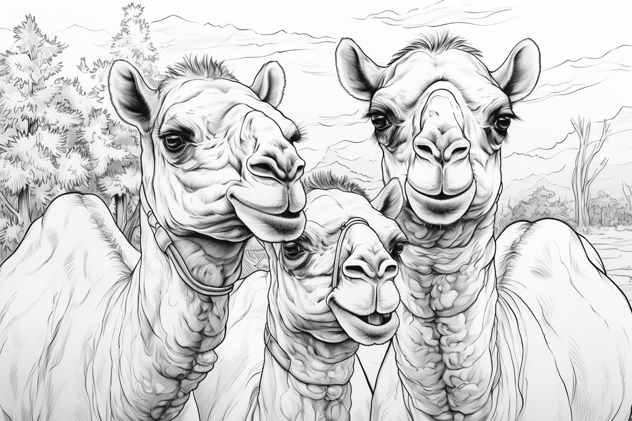 Colouring pages, bundle of camels, 25 images