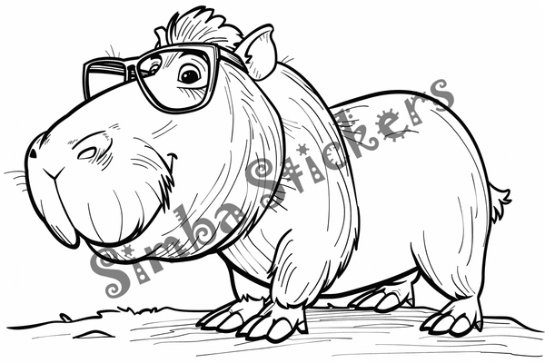 Colouring pages, bundle of capybaras in glasses or top