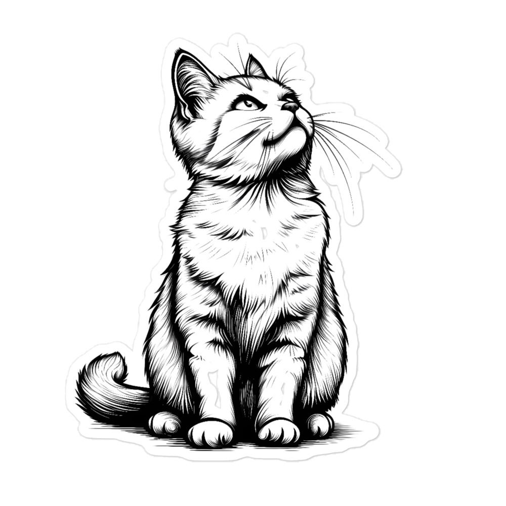 Sticker 5.5x5.5, Cat looking up, outline art, mirrored, khzxhm