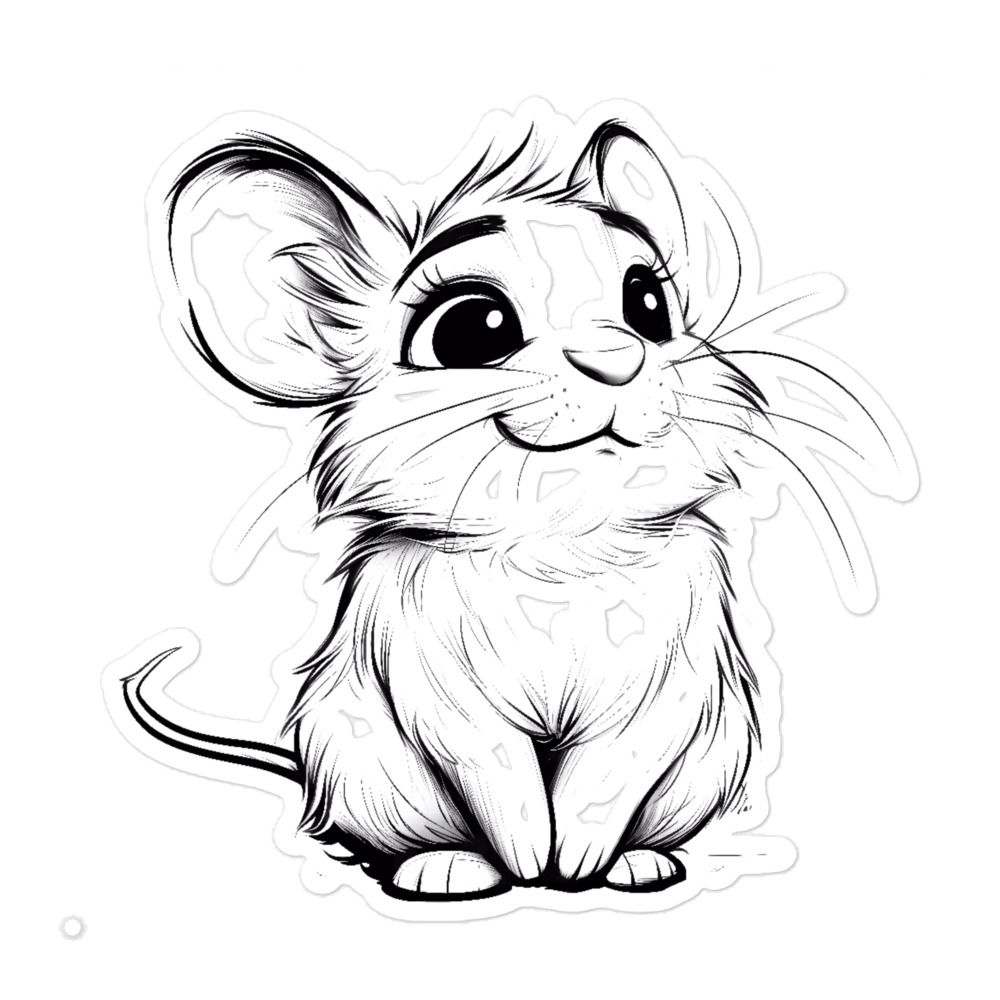 Sticker 5.5x5.5, Mouse looking up and smiling, outline art