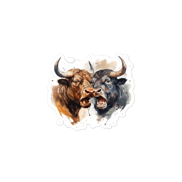 Sticker 3x3 , Bulls facing up to each other, watercolo