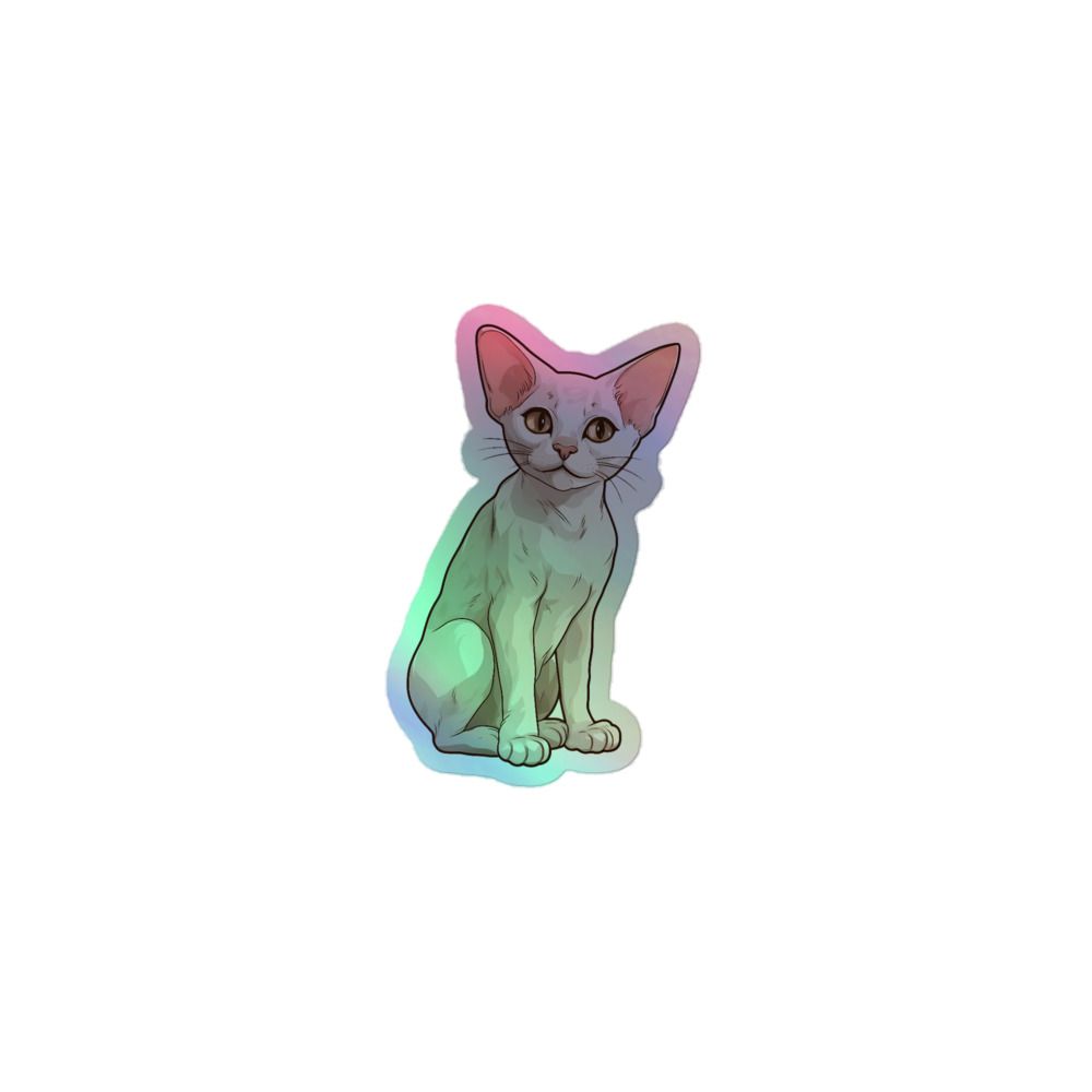 Kiss-Cut Holographic Stickers, Devon Rex cat with head tilted