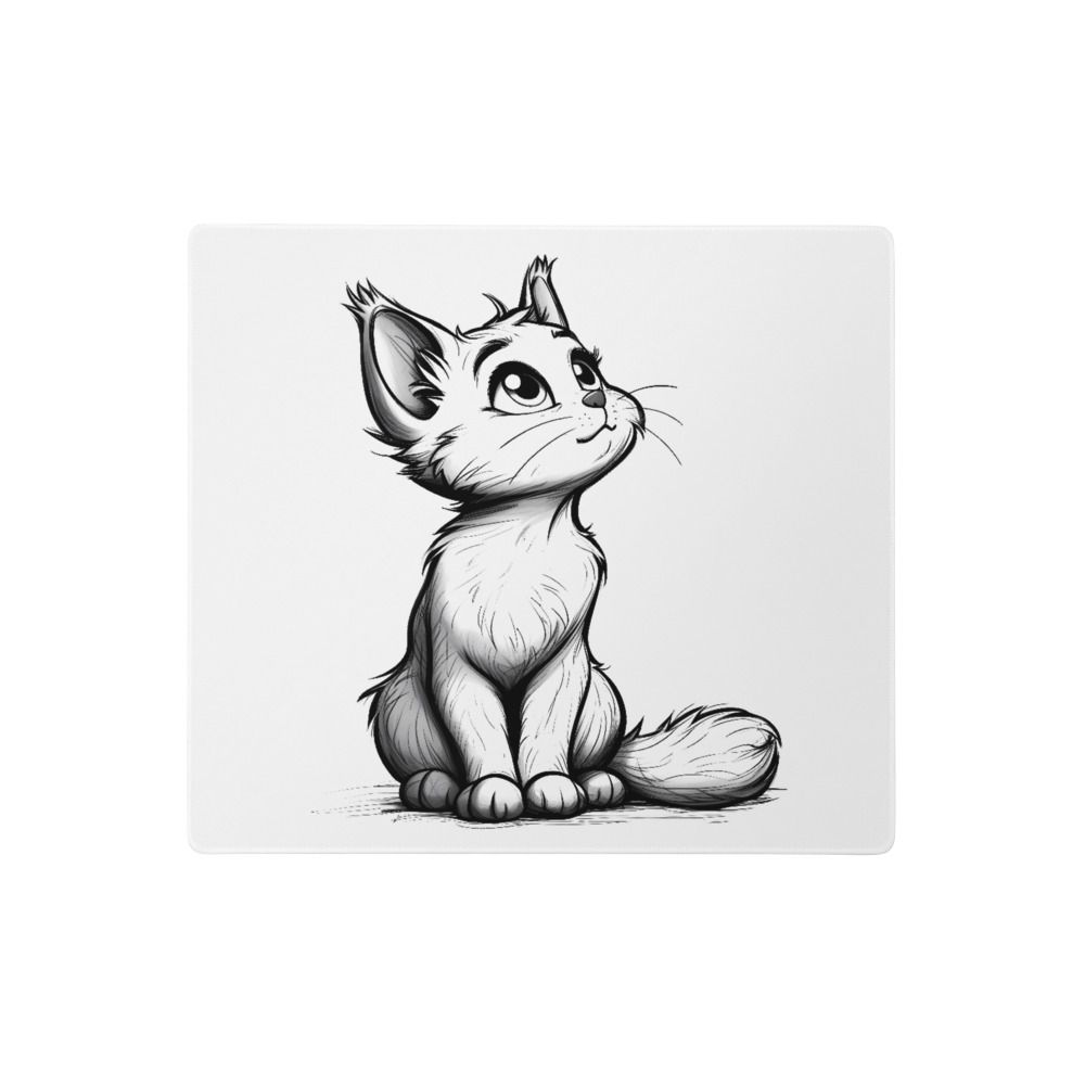 Gaming Mouse Pad, 18x16, Cat kitten sitting up, looking cute