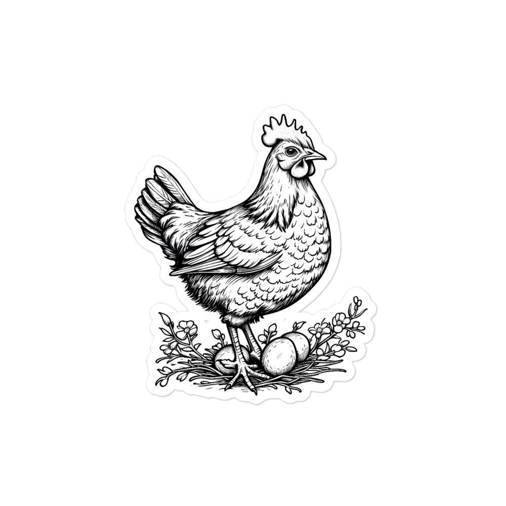 Sticker 4x4, Hen brooding over its eggs, outline art