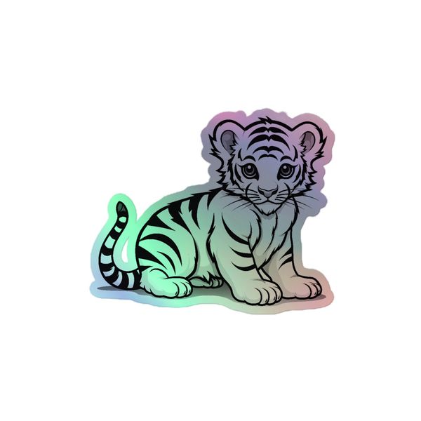 Kiss-Cut Holographic Stickers, Tiger cub half-sitting,