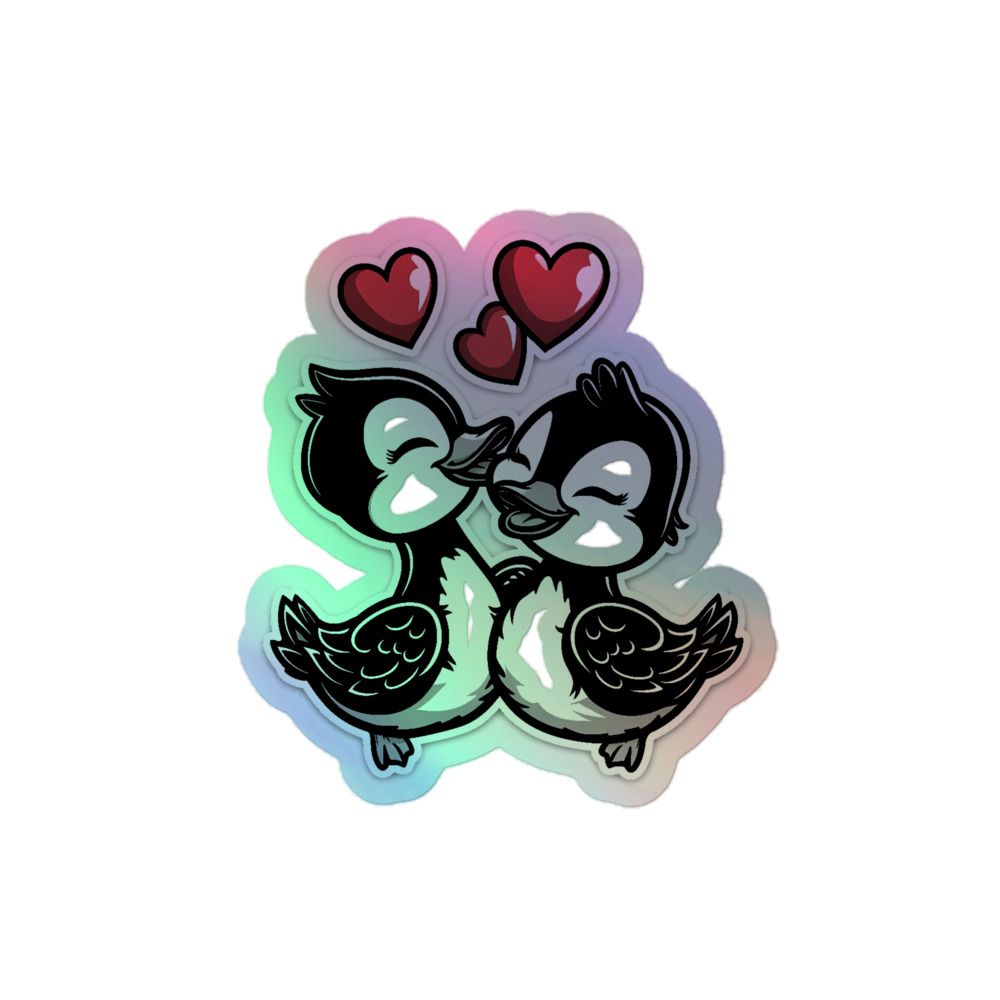 Kiss-Cut Holographic Stickers, Ducklings in love, romantic hearts above ...