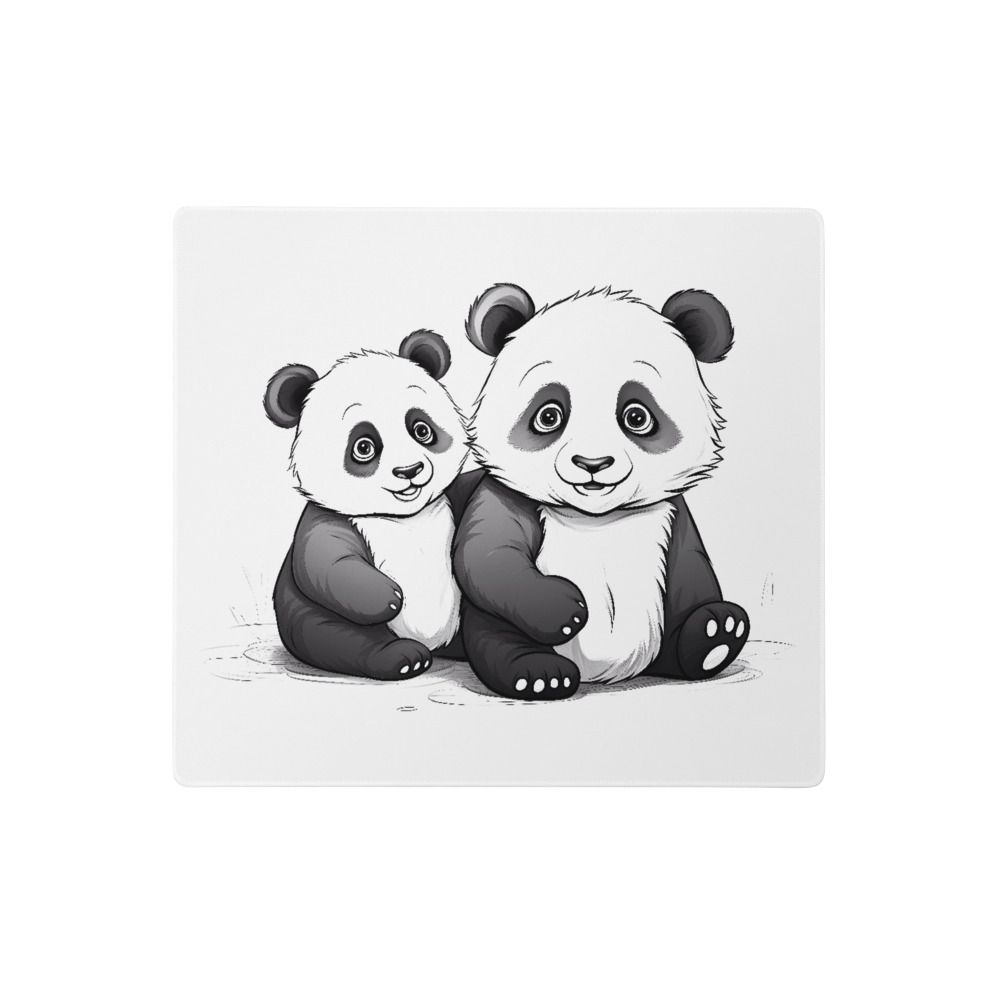 Gaming Mouse Pad, 18x16, Two panda bear cubs sitting, outline art