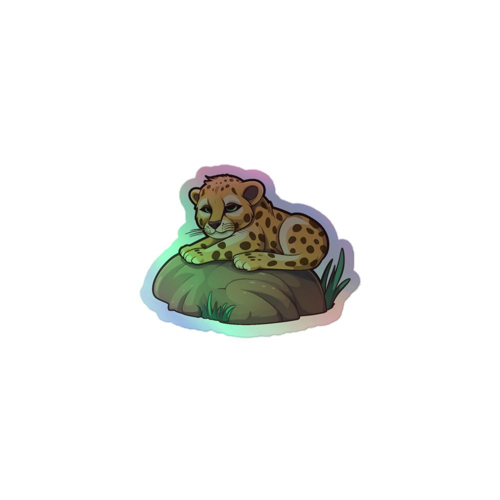 Kiss-Cut Holographic Stickers, Baby cheetah on a rock, mirrored