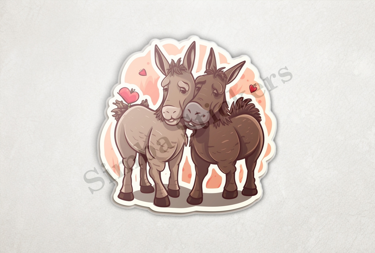Donkeys in love, cheek-to-cheek