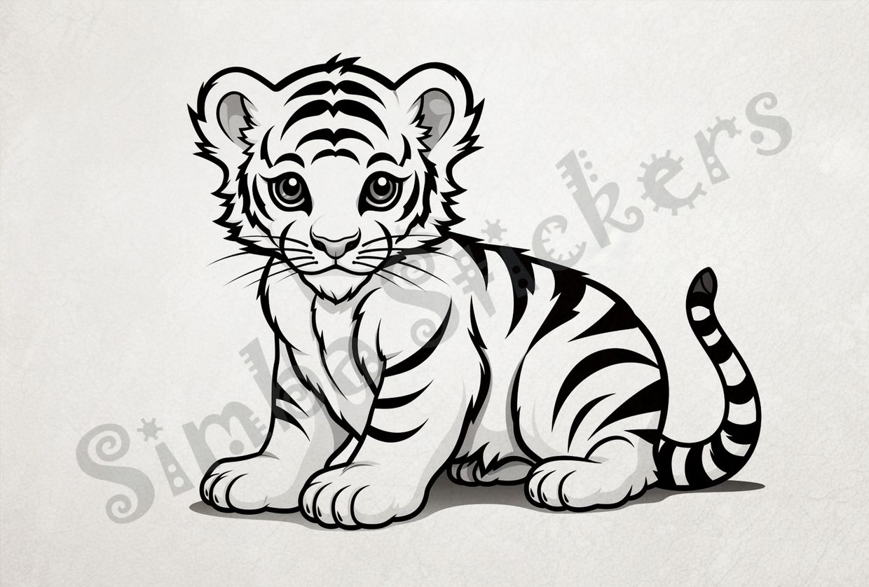 Tiger cub half-sitting, outline art