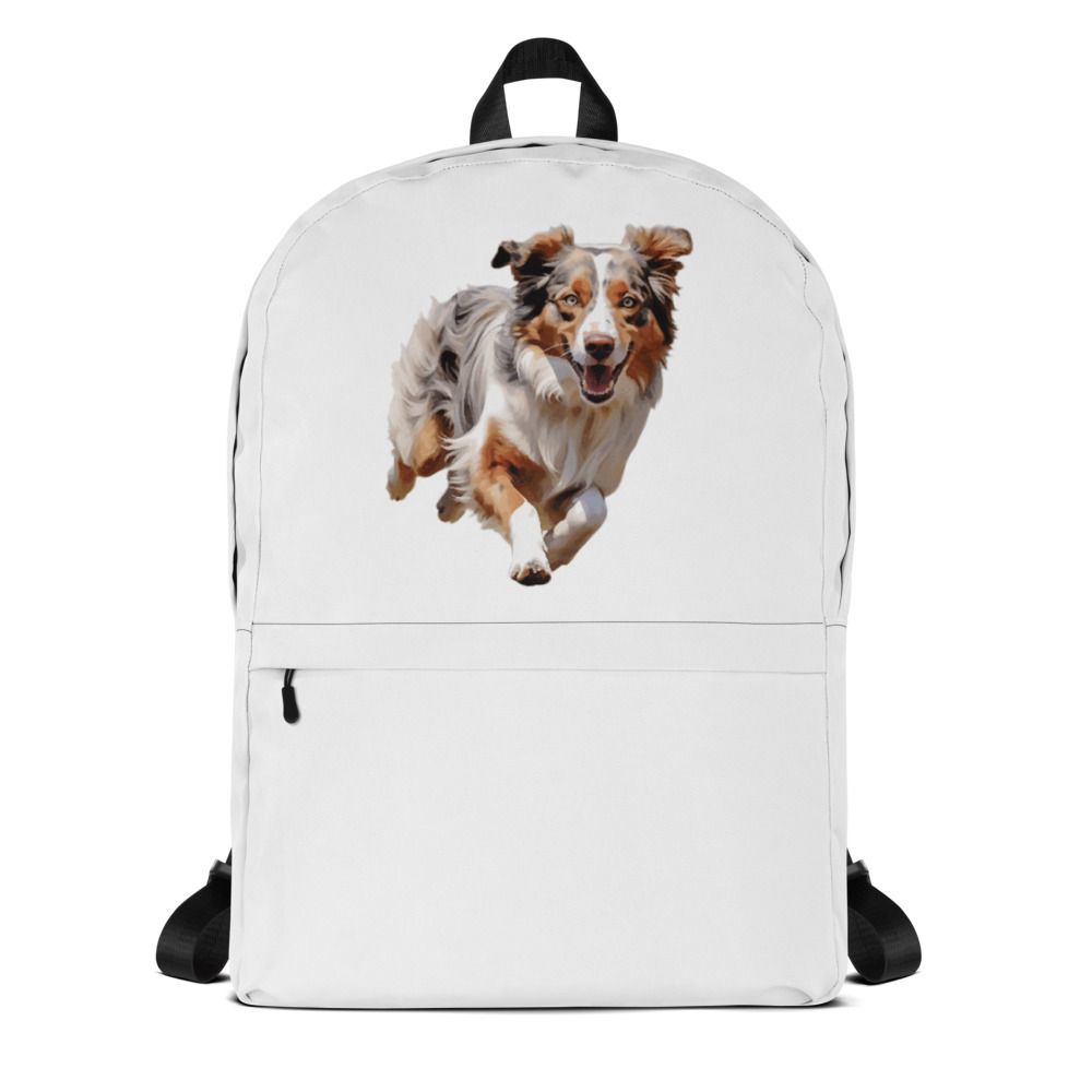 All-Over Print Backpack, Australian Shepherd dog running and panting