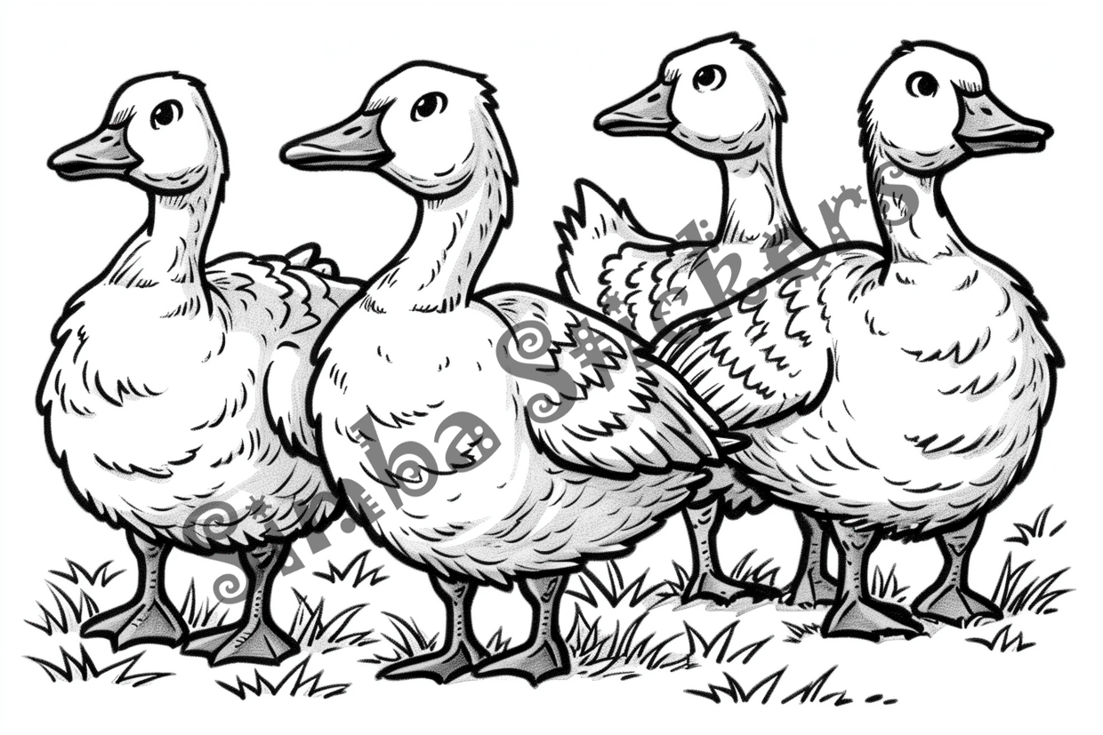 Colouring pages, bundle of geese, multiple, 10 images