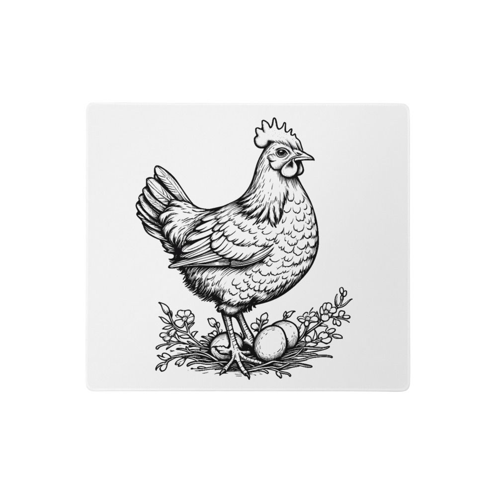 Gaming Mouse Pad, 18x16, Hen brooding over its eggs, outline art