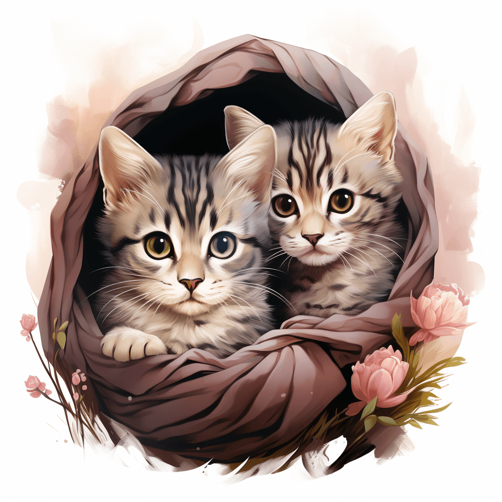 Egyptian Mau cats in love cuddling, watercolour, image set, 10 images