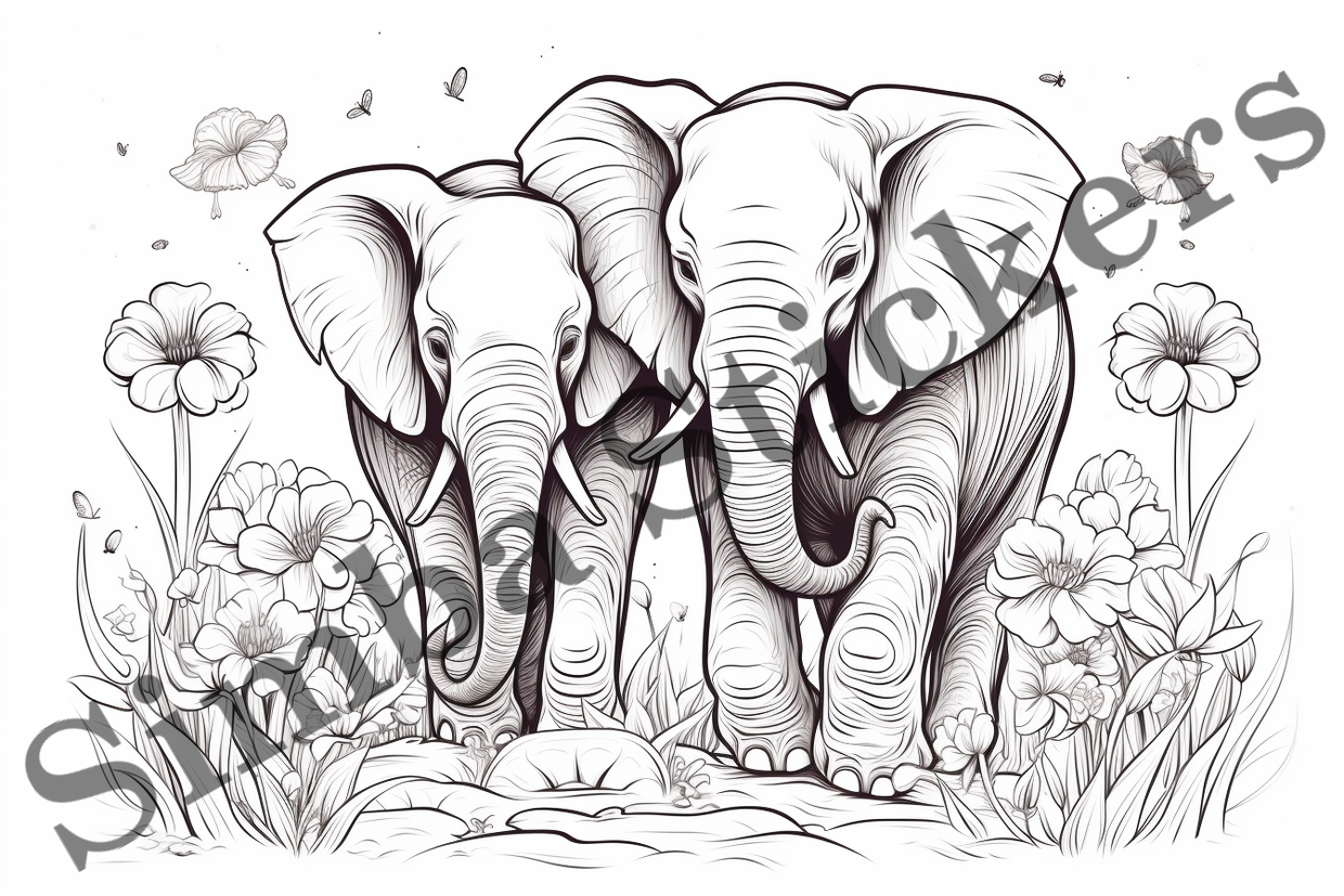 Colouring pages, Bundle of elephants in love, 10 images