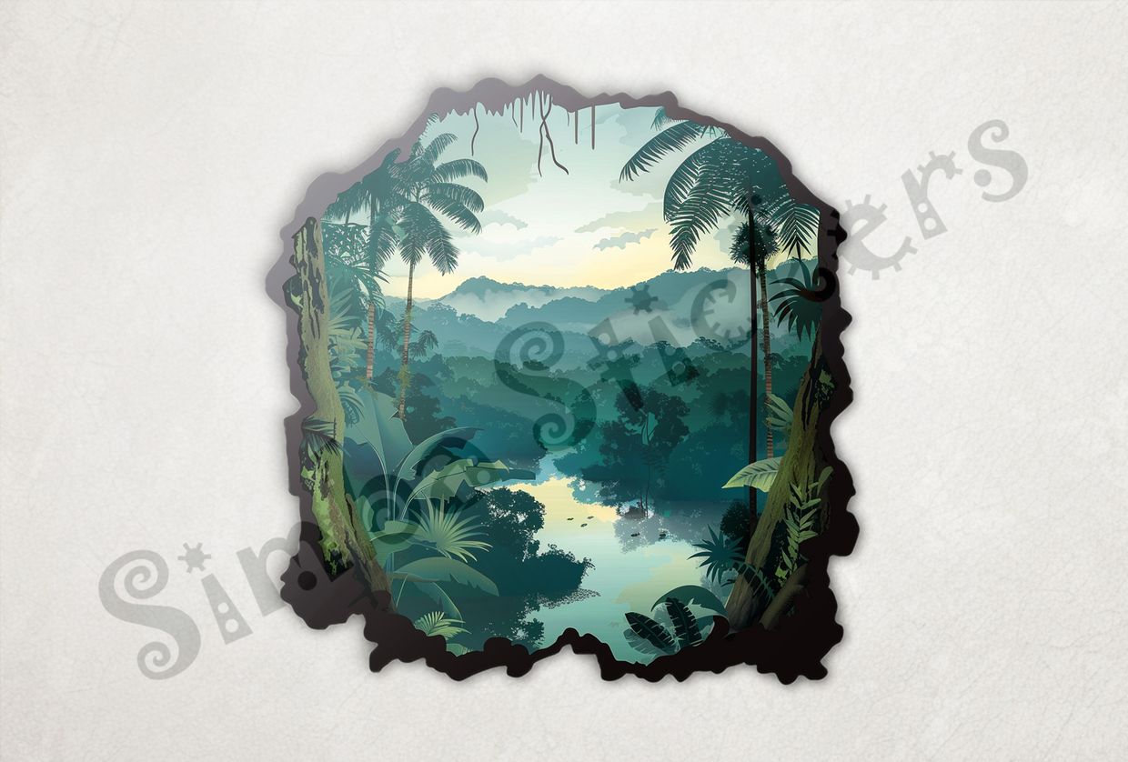 Equatorial Rainforest landscape, overlooking windy river