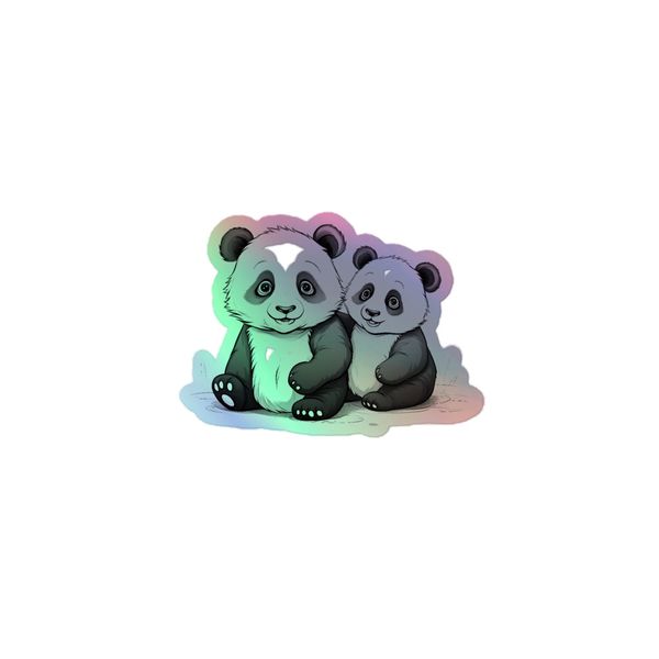 Kiss-Cut Holographic Stickers, Two panda bear cubs sit