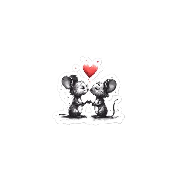 Sticker 3x3, Mice about to kiss, romantic heart above,