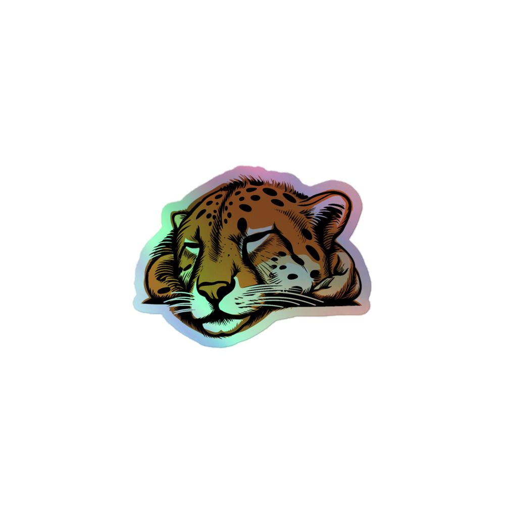 Kiss-Cut Holographic Stickers, Cheetah sleeping, head, mirrored