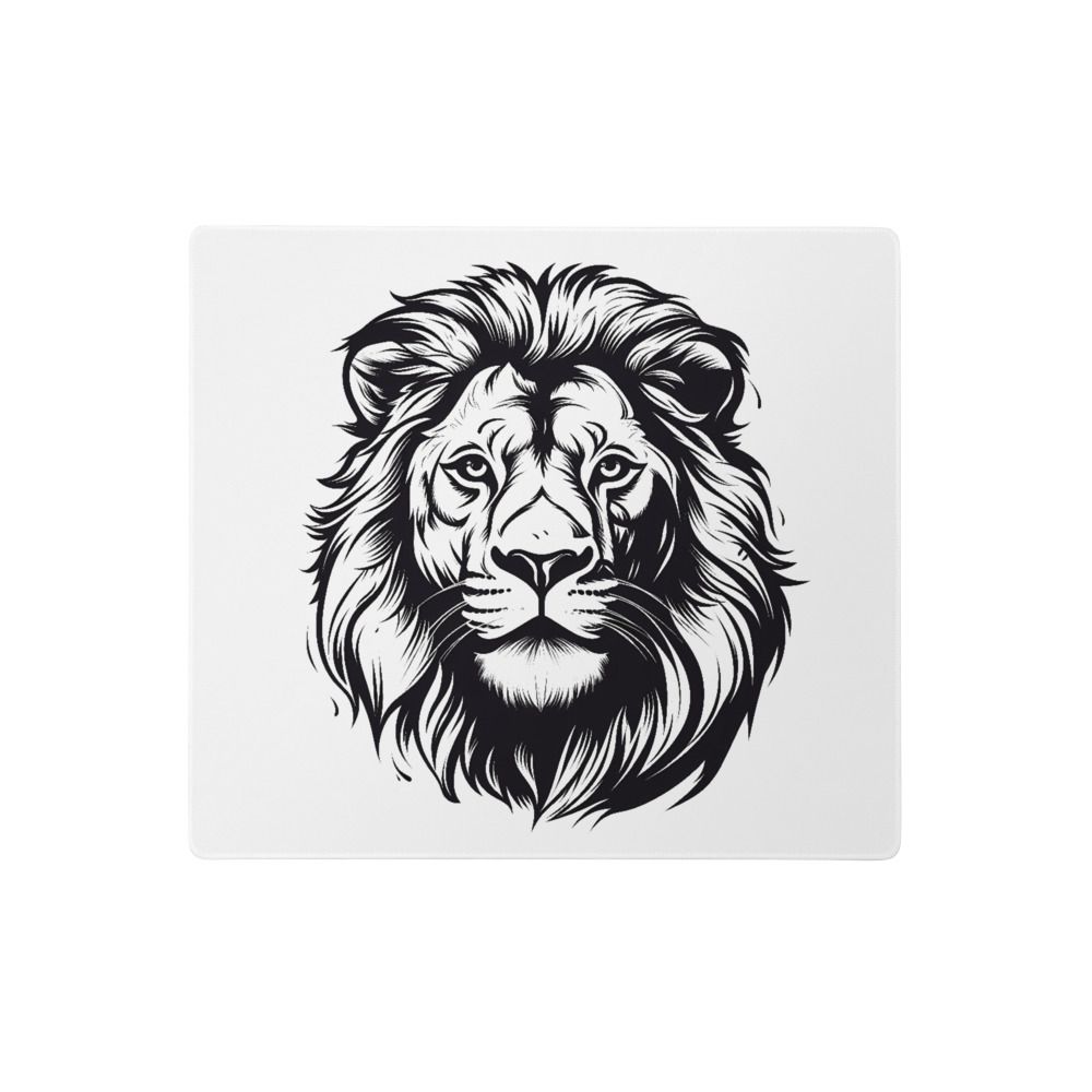 Gaming Mouse Pad, 18x16, Majestic lion face, outline art