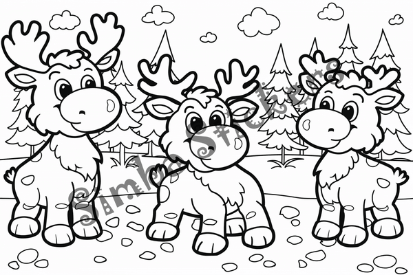 Colouring pages, Bundle of cute moose, 25 images