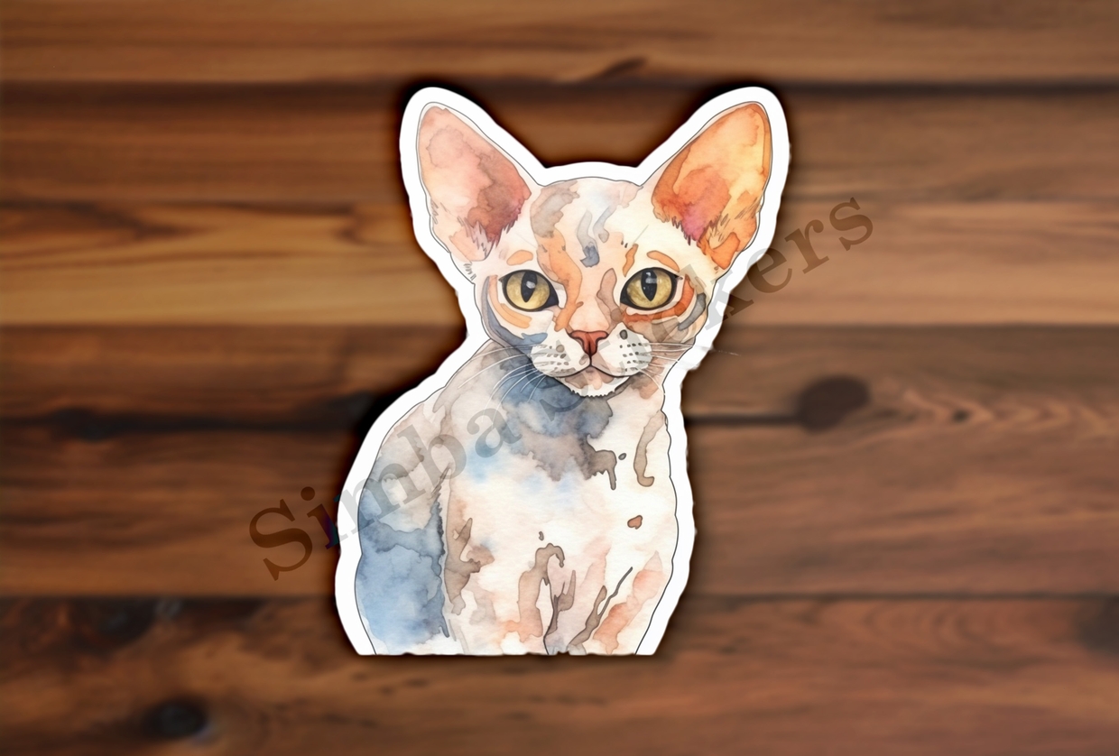 Devon Rex cat, watercolour