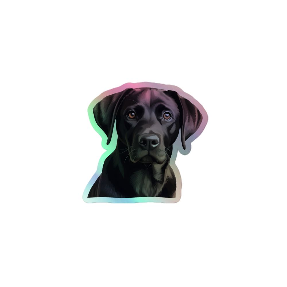 Kiss-Cut Holographic Stickers, Black labrador dog looking straight ahead