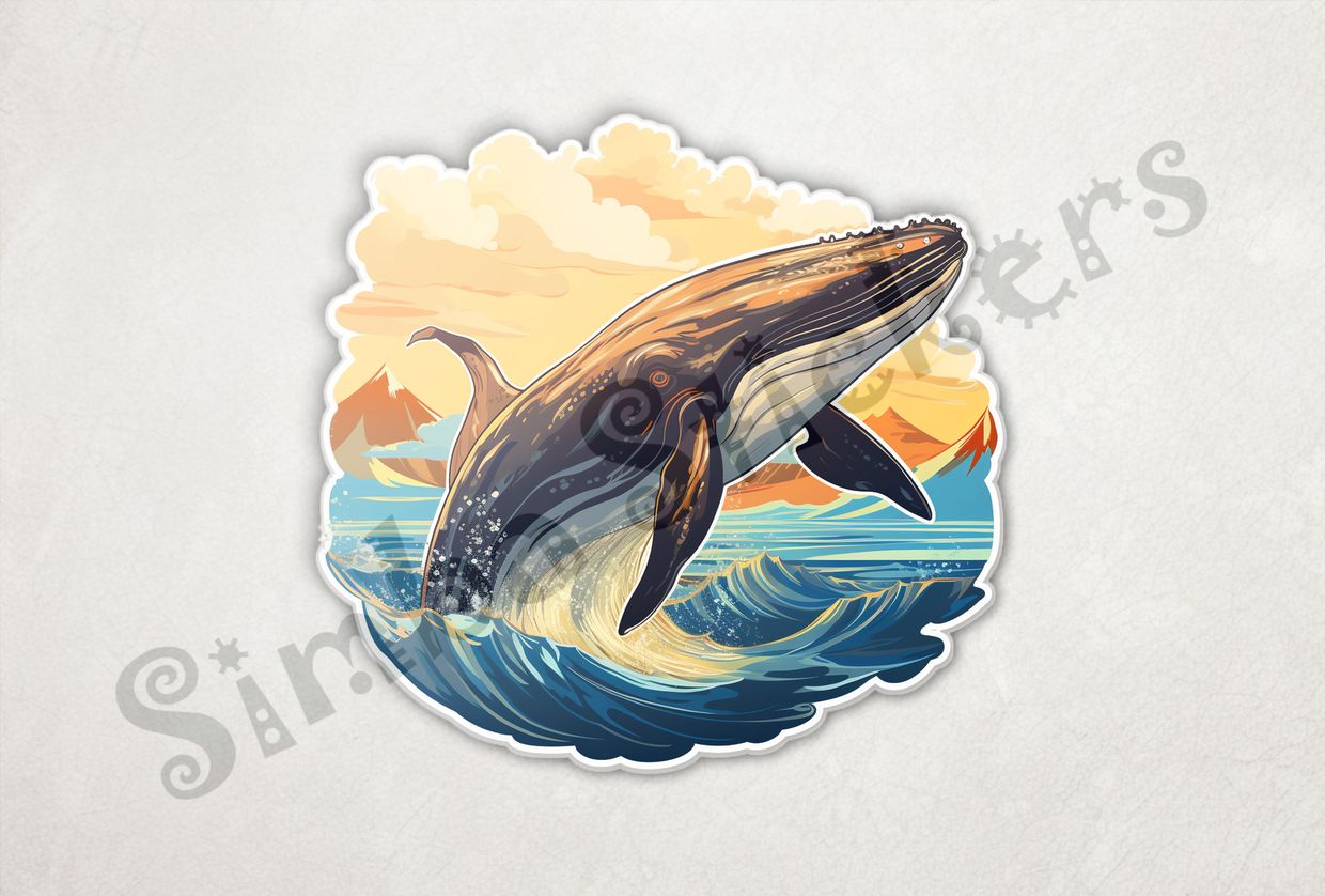 Whale leaping out of water at sunset