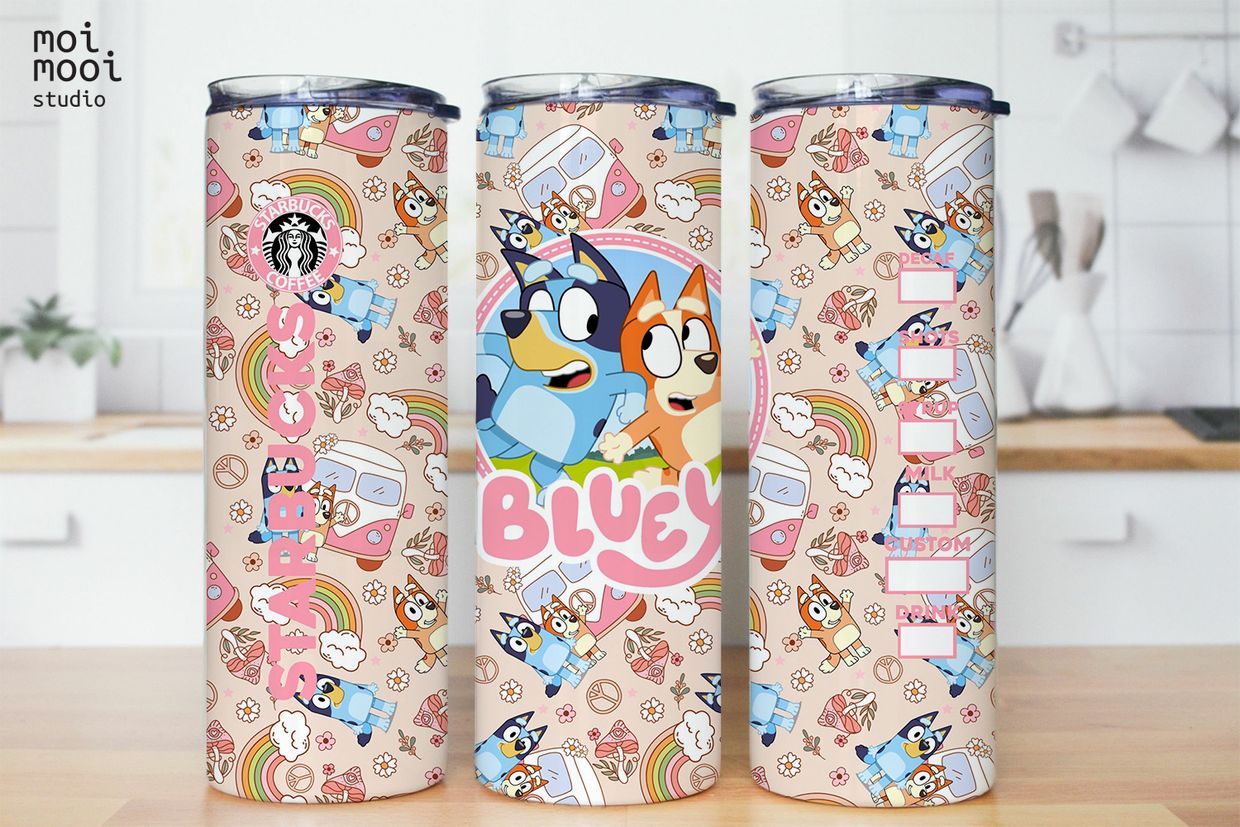 Bluey Coffee Cartoon Kids 20oz Tumbler Wrap Design