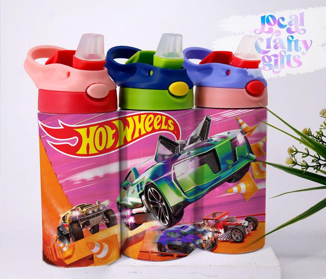 Cars Hot Wheels Toy Pink 12oz Kids Sippy Tumbler Design