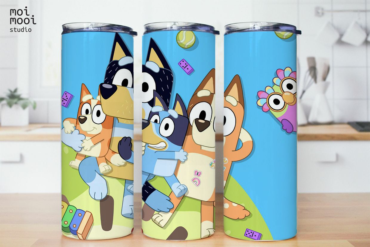 Bluey Family Dad Bandit Cartoon Kids 16oz Glass Libbey Tumbler Wrap Design