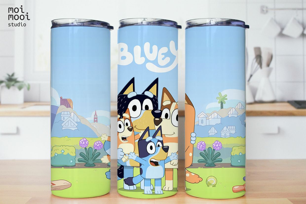 Bluey Family Dad Bandit Cartoon Kids 16oz Glass Libbey Tumbler Wrap Design