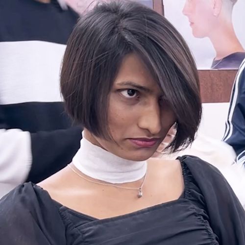 Indian army girls recruit gets short undercut bob with bangs